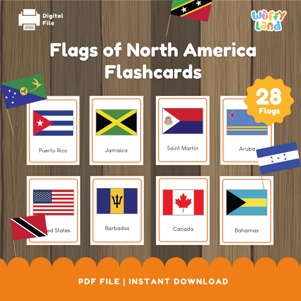 Explore North America: Printable Flags Flashcards for Kids - Education ...