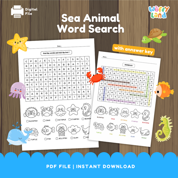 Sea Animal Word Search Puzzle ESL Sub Plan - Ocean Worksheet Activity ...