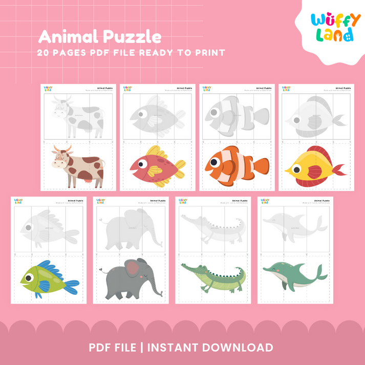 Animal Puzzle Sheets – Cut & Paste Activity for Kids – wuffyplayandlearn