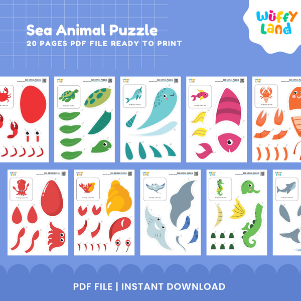 Sea Animal Puzzle – Ocean Theme Cut and Paste Activity – wuffyplayandlearn
