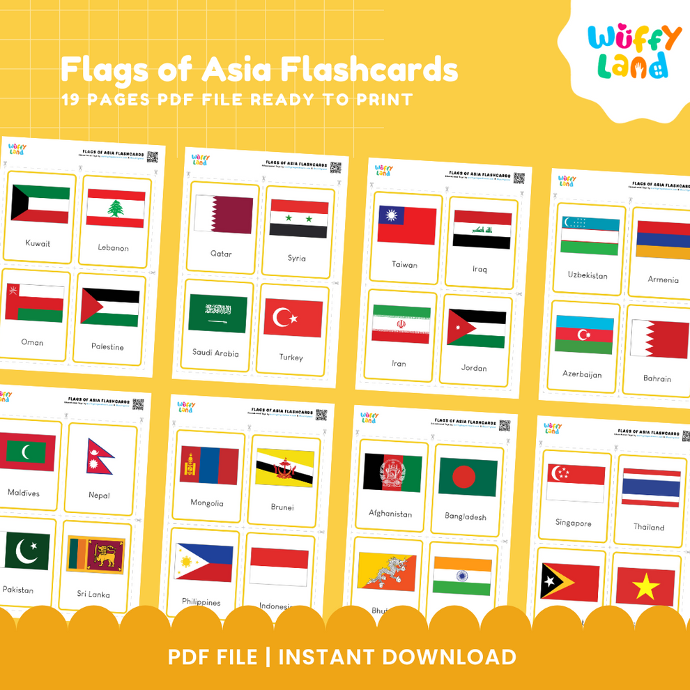 Flags of Asia Flashcards – 47 Printable Cards for Geography Learning ...
