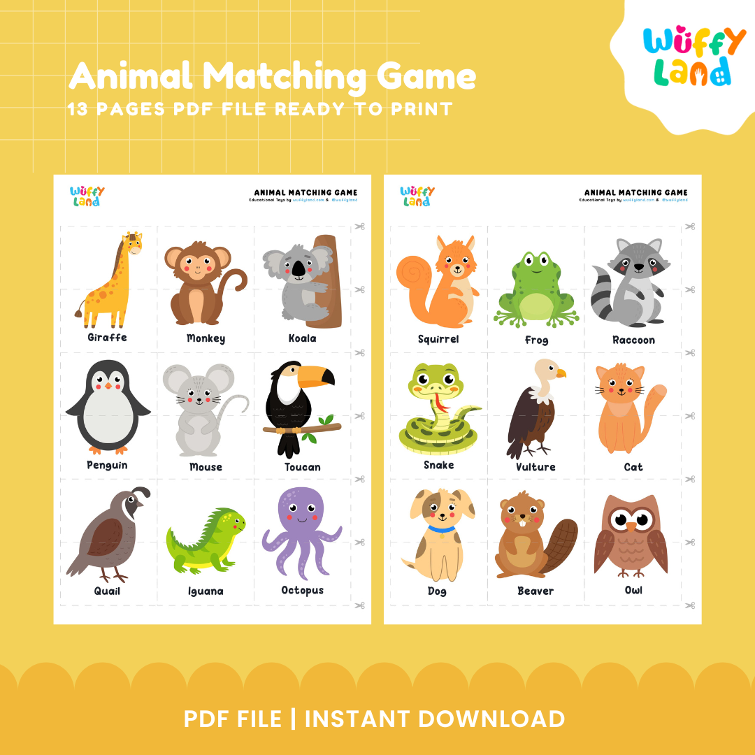 Animal Matching Game – Learn Animal Names & Shadows – wuffyplayandlearn