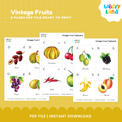 Vintage Fruit Flashcards – Retro-Style Fruit Vocabulary – wuffyplayandlearn