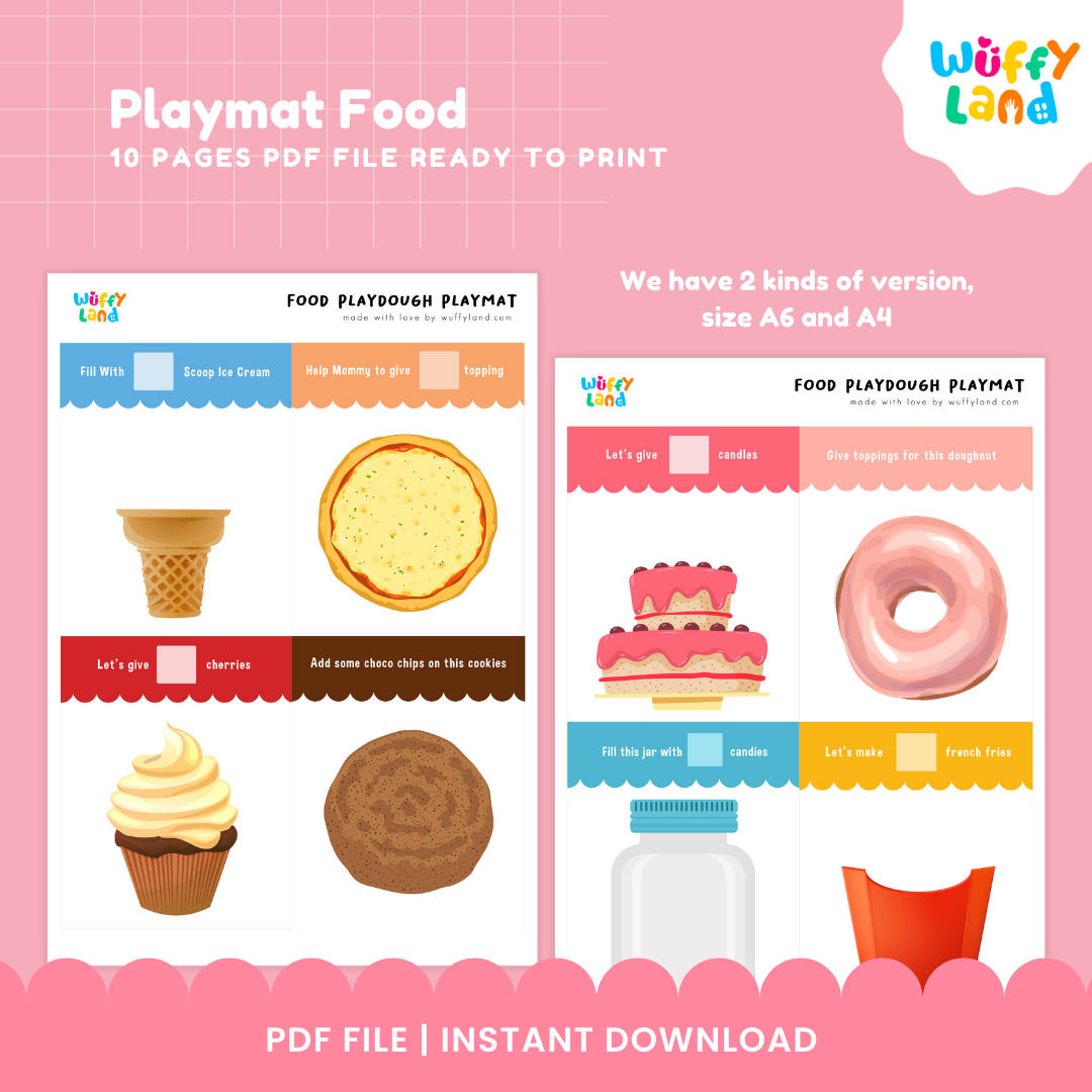 Food Playdough Mat Printable, Play Dough Activity Mats, Playmat Food ...