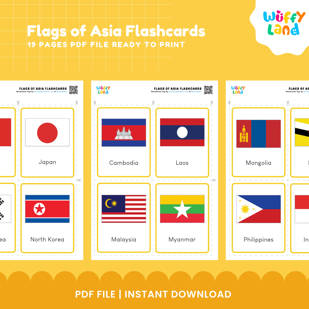 Flags of Asia Flashcards – 47 Printable Cards for Geography Learning ...