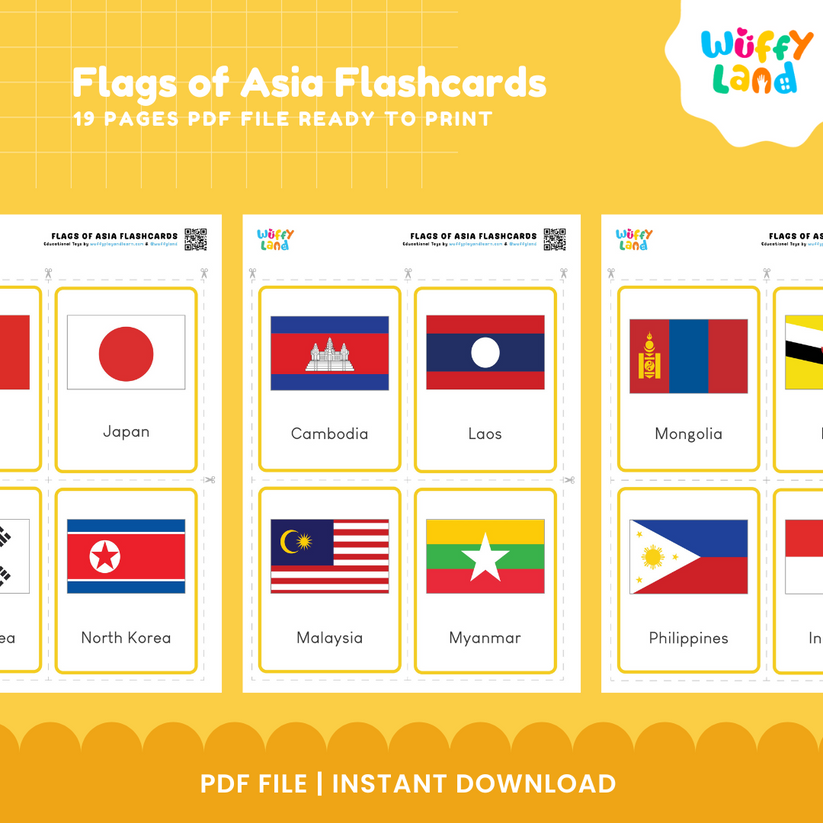 Flags of Asia Flashcards – 47 Printable Cards for Geography Learning ...