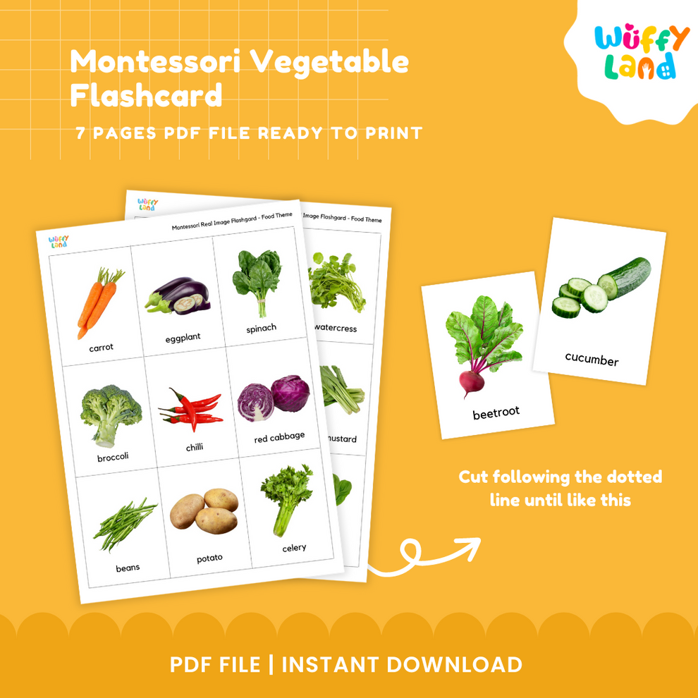Montessori Vegetable Flashcards – Realistic Cards – wuffyplayandlearn