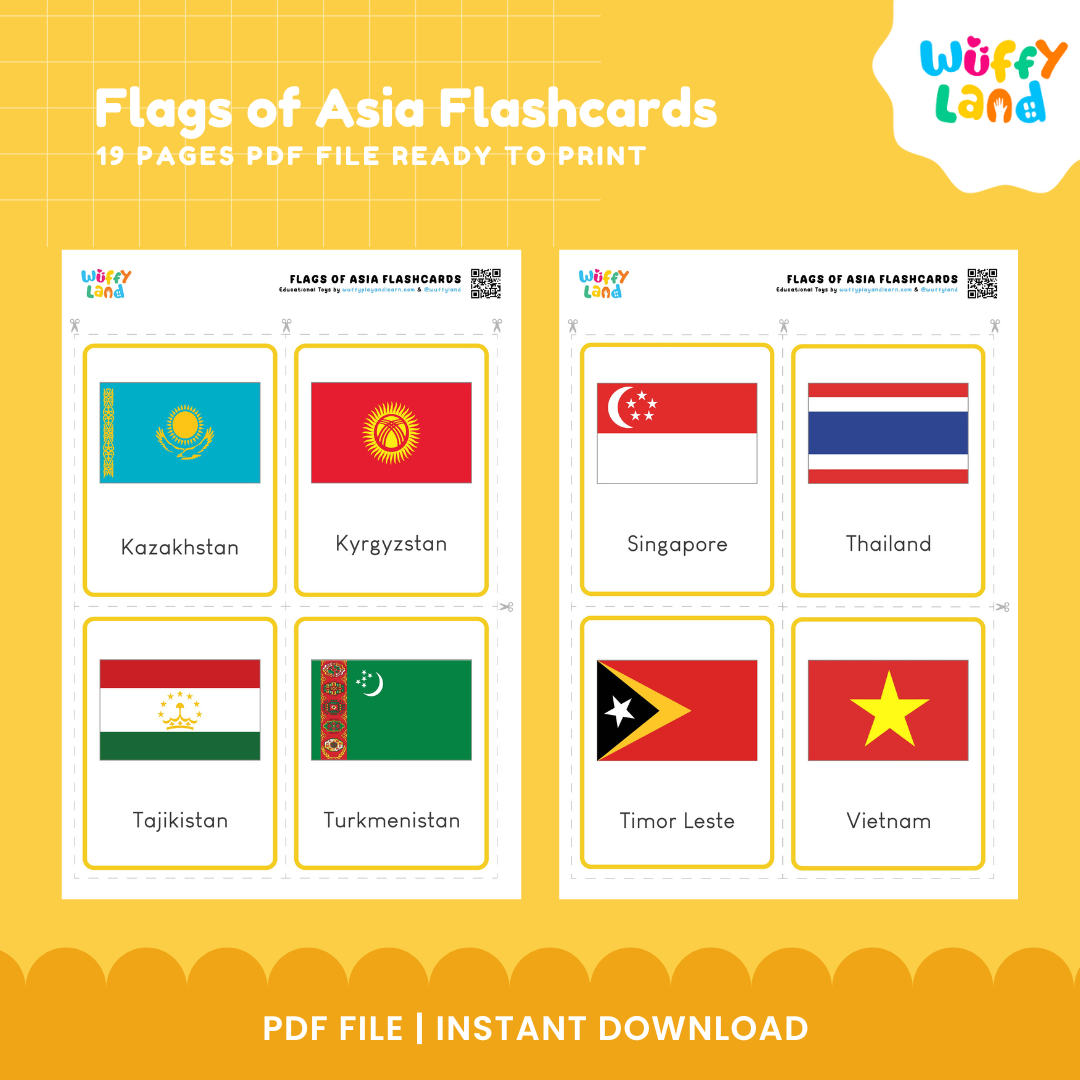Flags of Asia Flashcards – 47 Printable Cards for Geography Learning ...