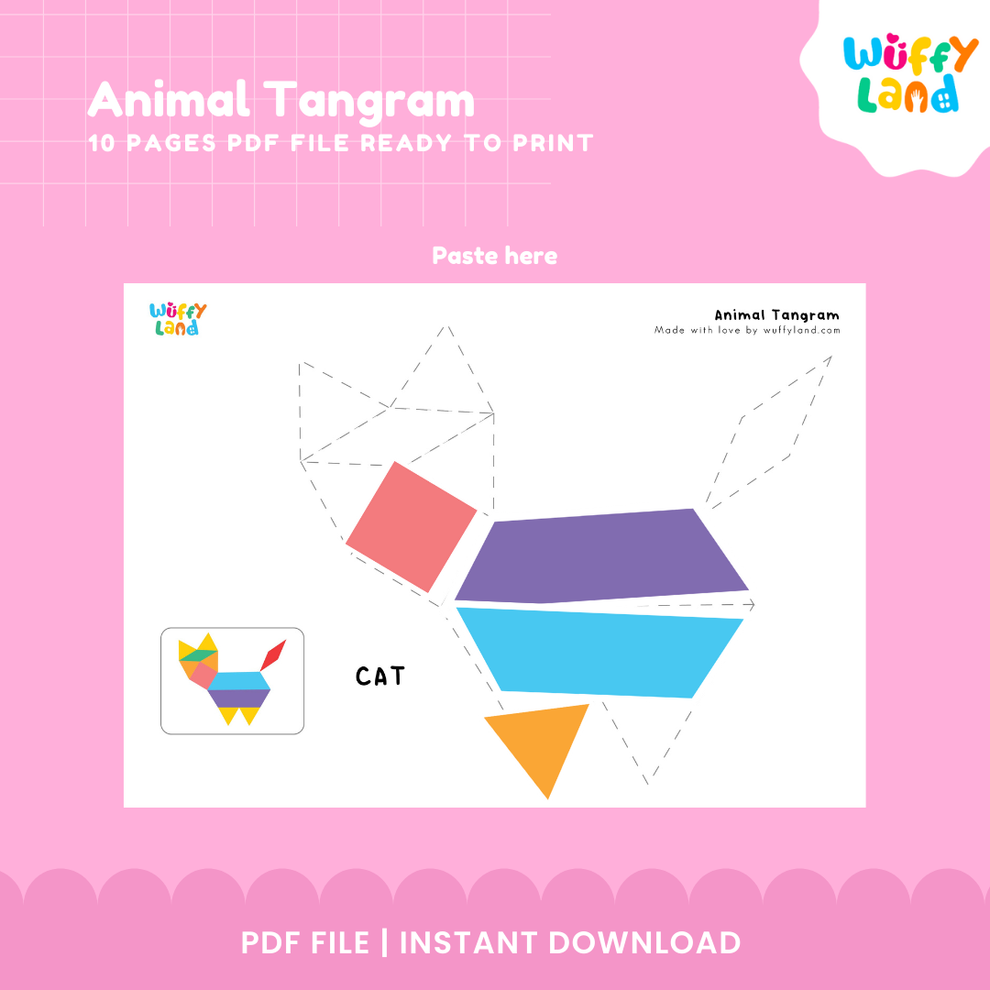 Animal Tangram Puzzle – Shape Building Printable – wuffyplayandlearn