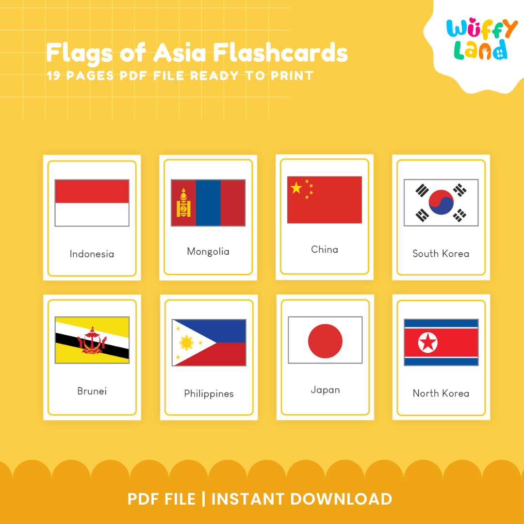 Flags of Asia Flashcards – 47 Printable Cards for Geography Learning ...