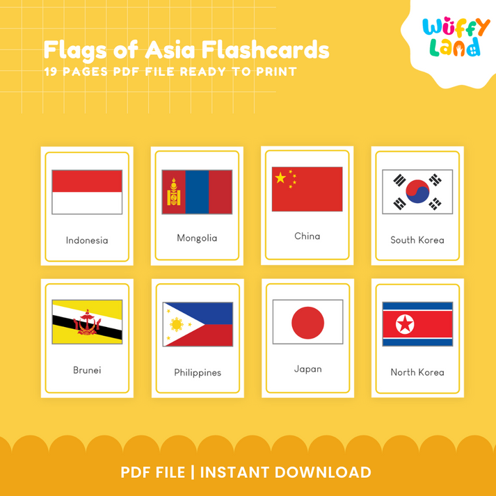 Flags of Asia Flashcards – 47 Printable Cards for Geography Learning ...